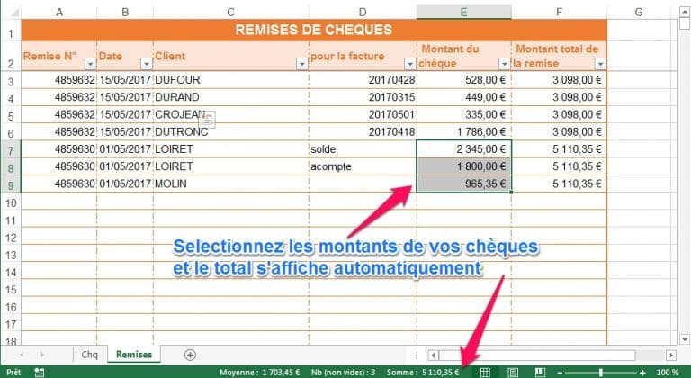 Tableau Excel pour le Suivi de vos chèques - Les Astuces de REP
